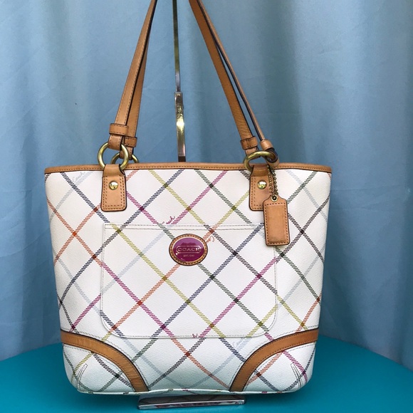 Coach | Bags | Great Condition Coach Tattersall Print Zip Top Tote ...
